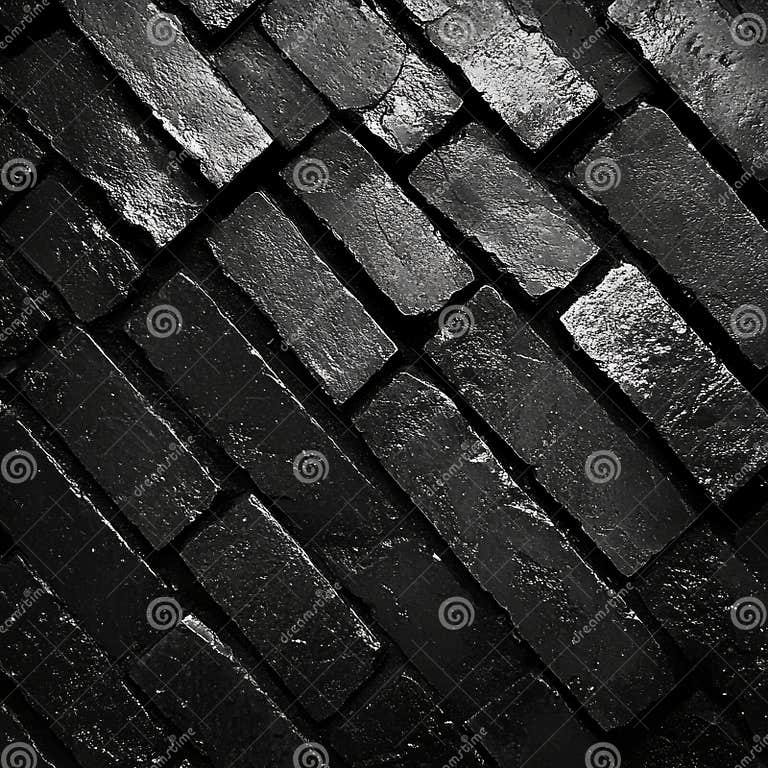 Dark Textured Brick Wall Background with Glossy Black Bricks in ...
