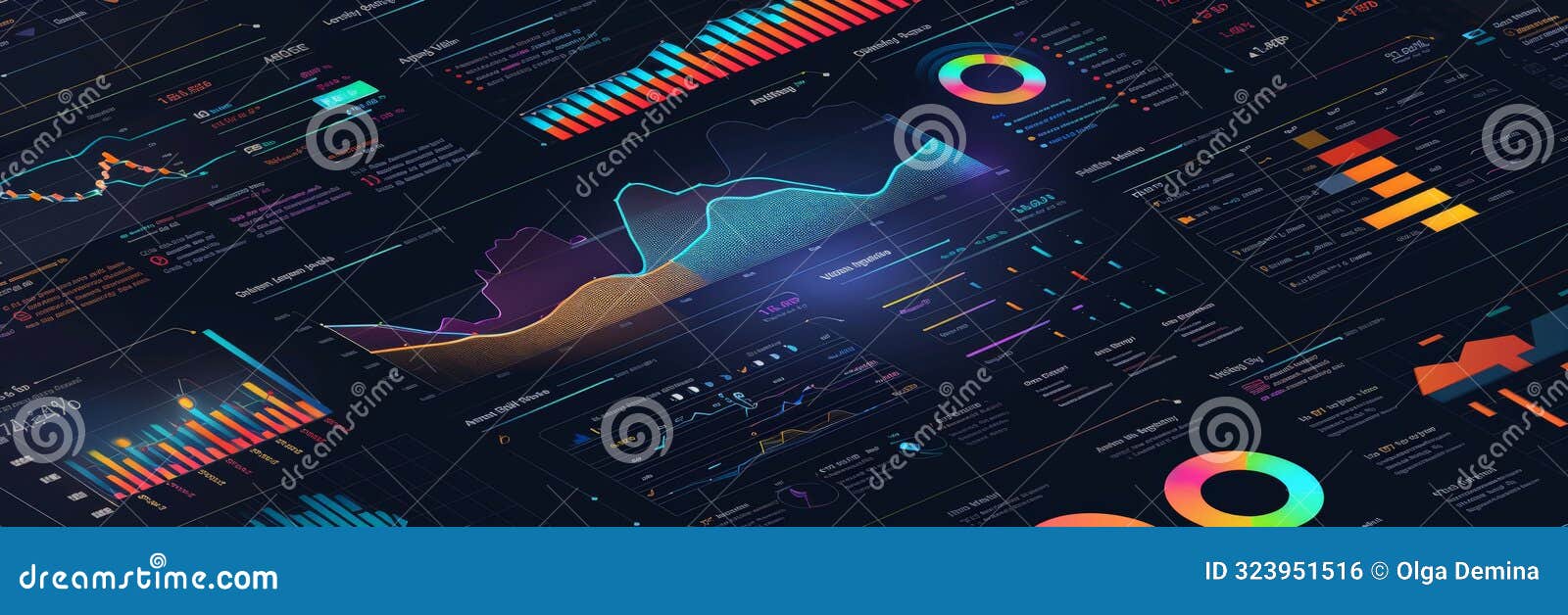 Dark Theme Financial Data Visualization with Various Charts and Graphs ...