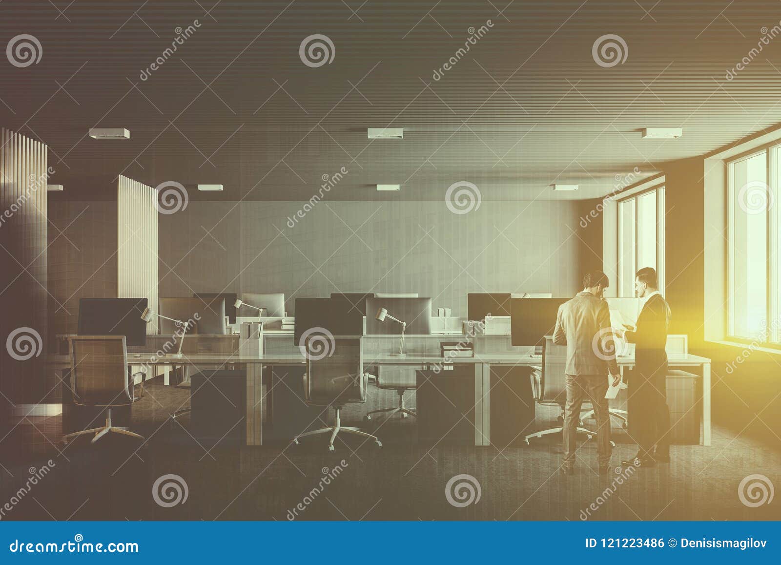 Dark Theme Open Plan Office Interior, People Stock Photo - Image of ...