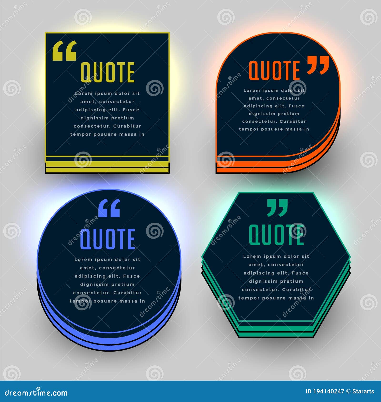 Dark Theme Quote Mark Template Set of Four Stock Vector - Illustration ...