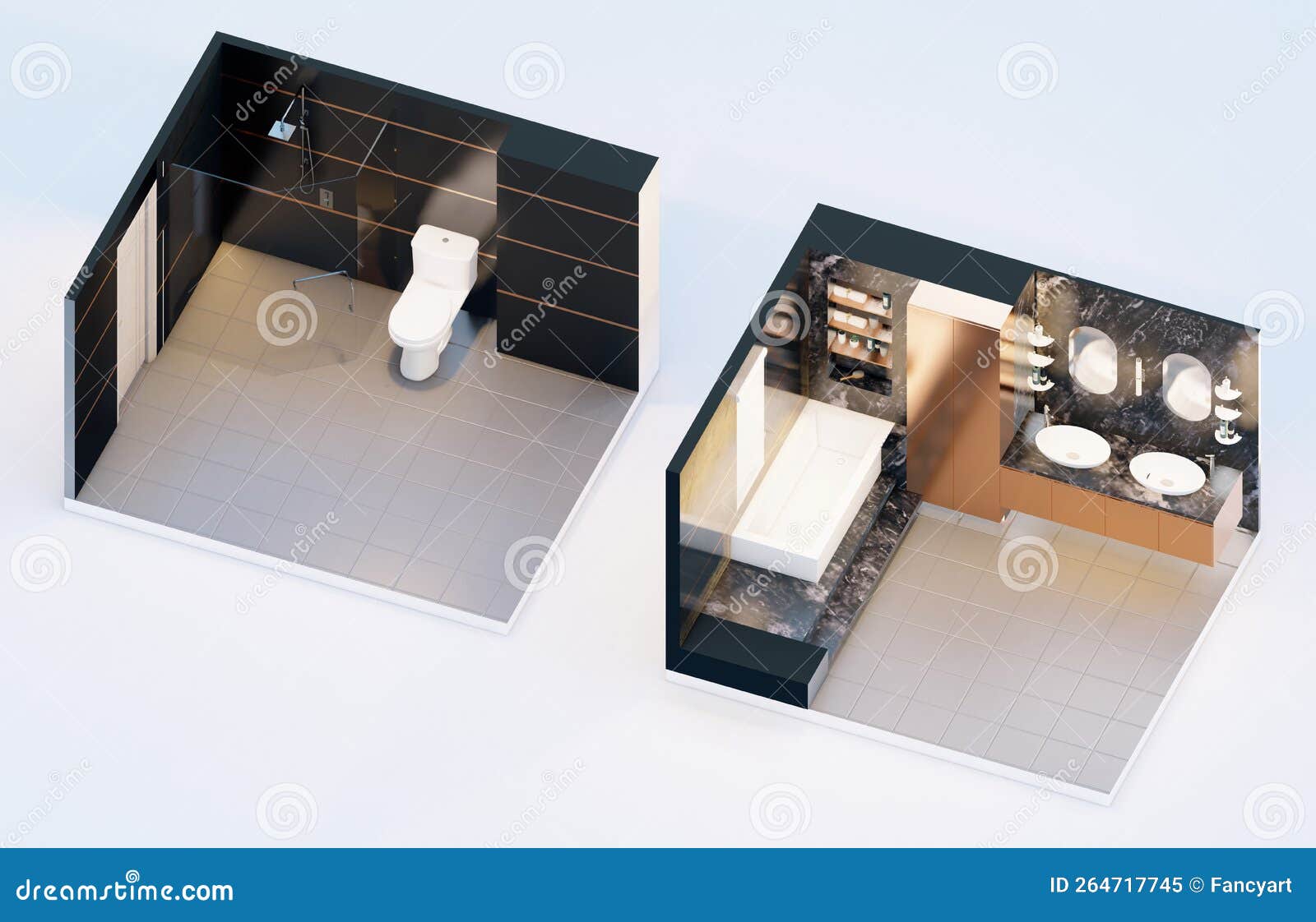 Dark Themed Isometric Toilet Interior 3d Render Stock Illustration ...