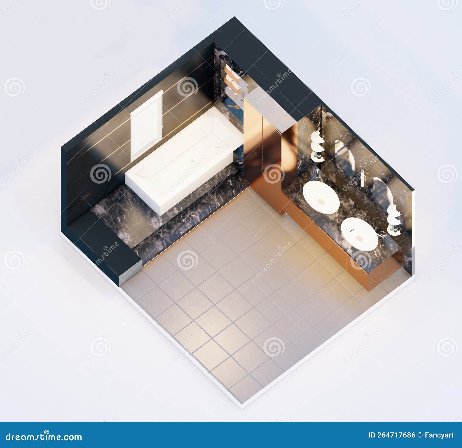 Dark Themed Isometric Toilet Interior 3d Rendering Stock Illustration ...