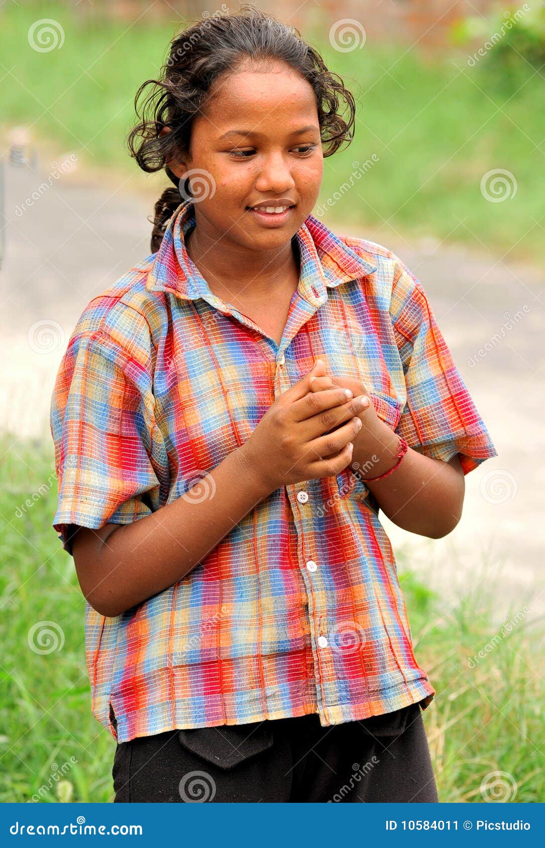 Dark toned poor girl stock image. Image of smiling, female - 10584011