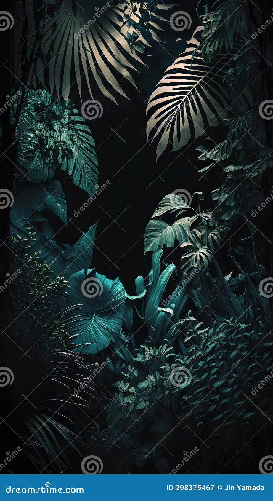 Dark Tropical Background with Monstera and Palm Leaves. 3d Render Stock ...