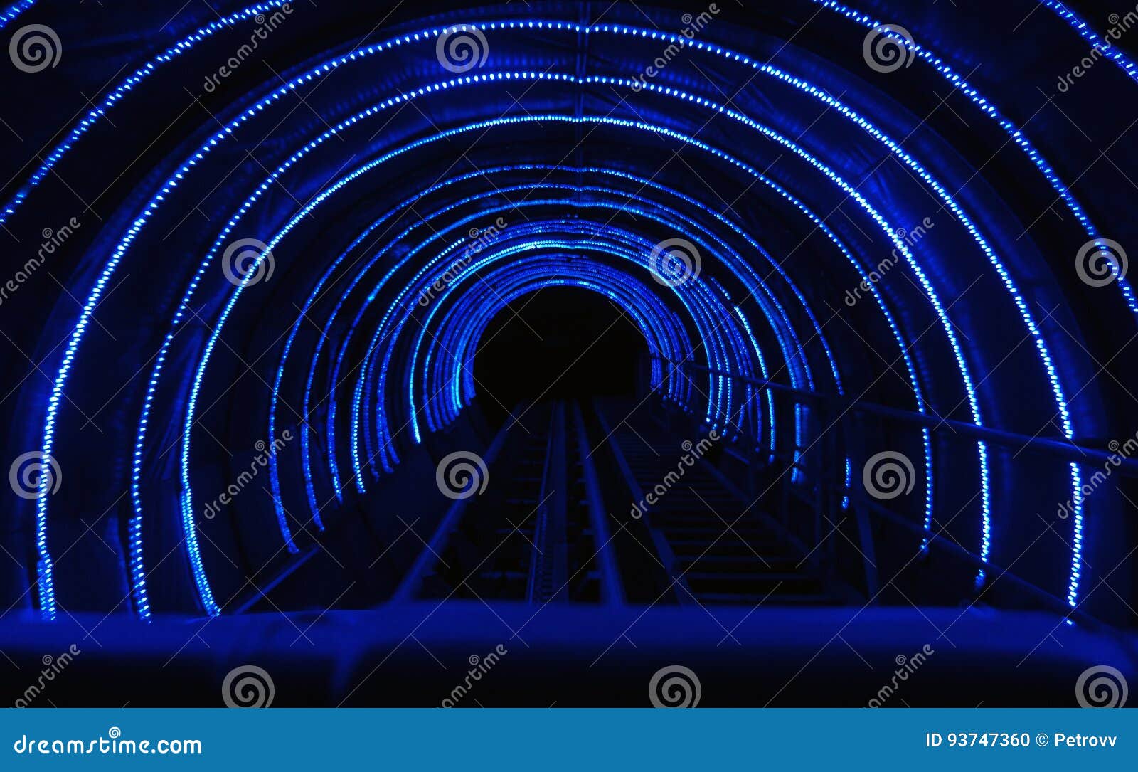 Dark Tunnel with Blue Light Lines Stock Photo - Image of futuristic ...
