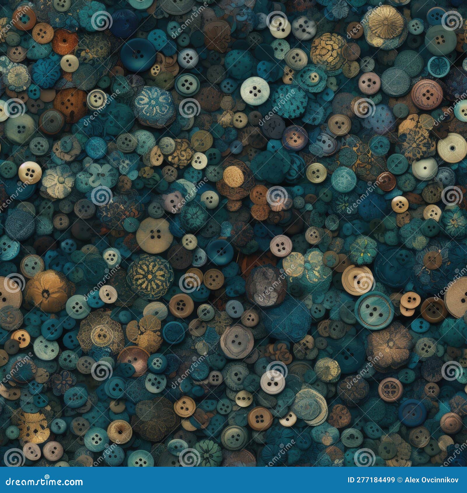 Dark Turquoise and Indigo Buttons on Blue and Brown Background. Perfect ...
