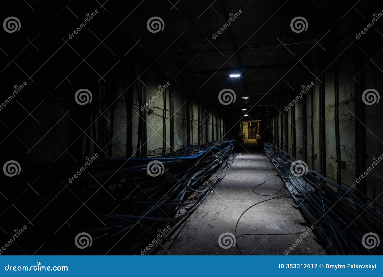 Dark Cable Tunnel With Many Cables. Cable Cabinet Royalty-Free Stock ...