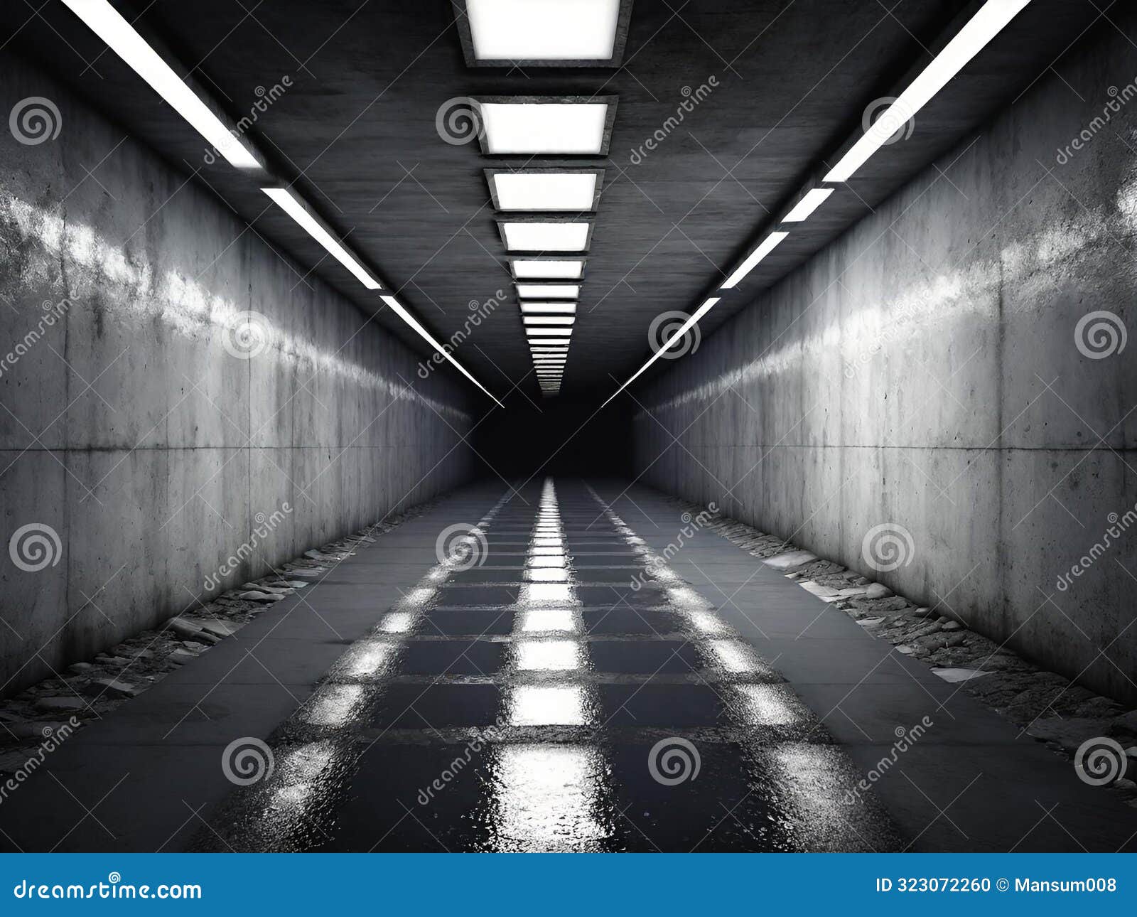 Dark Underground Corridor In A Dusty Old Catacomb, Blood Red Candles ...