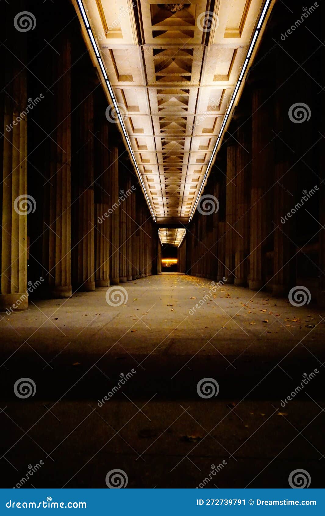 Dark Underground Walkway at Night, with a View of the Middle of the ...