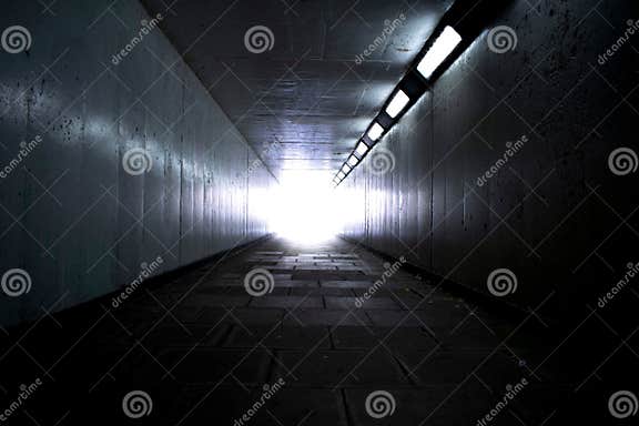 Dark Underpass and Light at the End of the Tunnel Stock Photo - Image ...