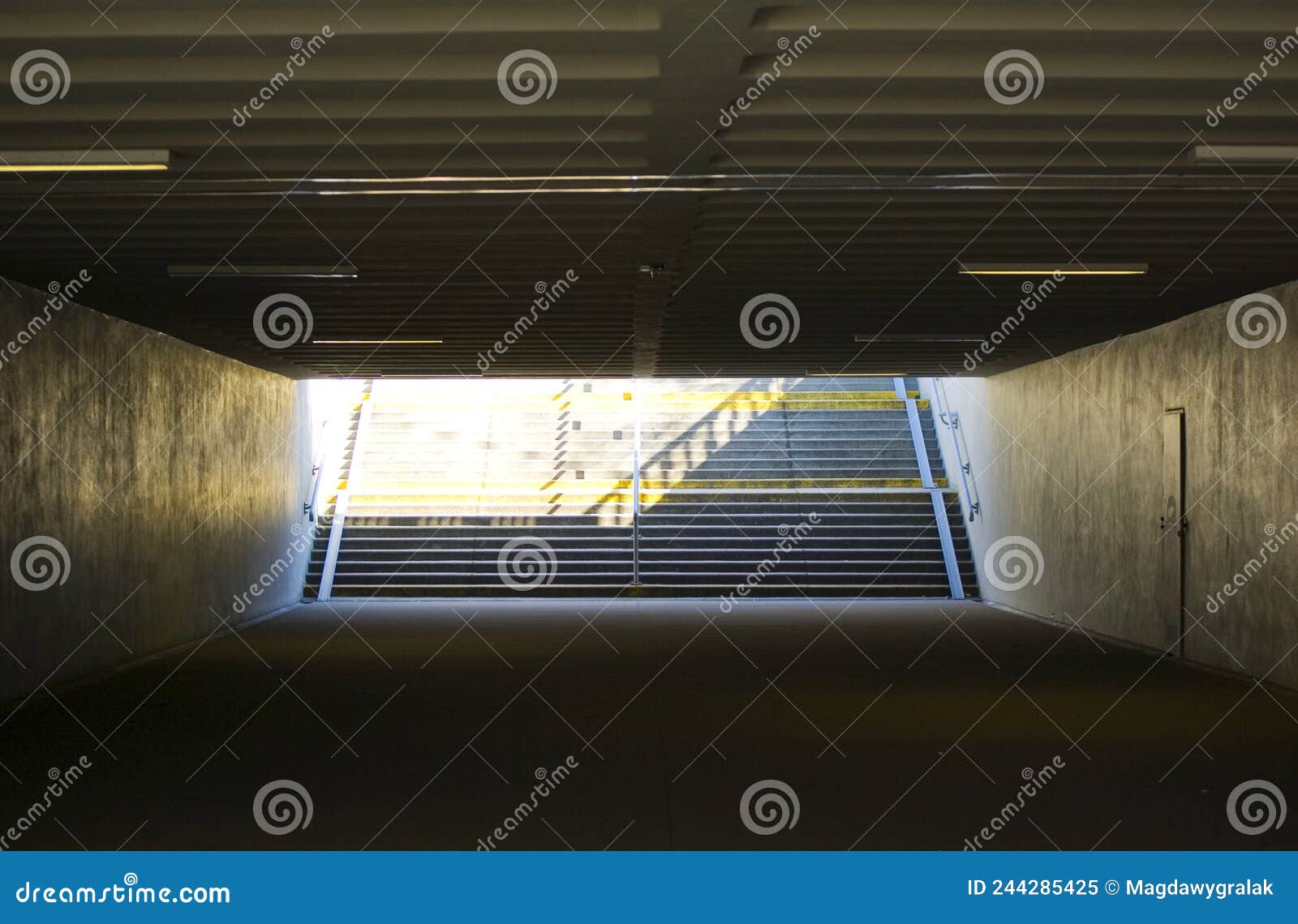 Dark Underpass with Staircase at the End Stock Image - Image of mystery ...