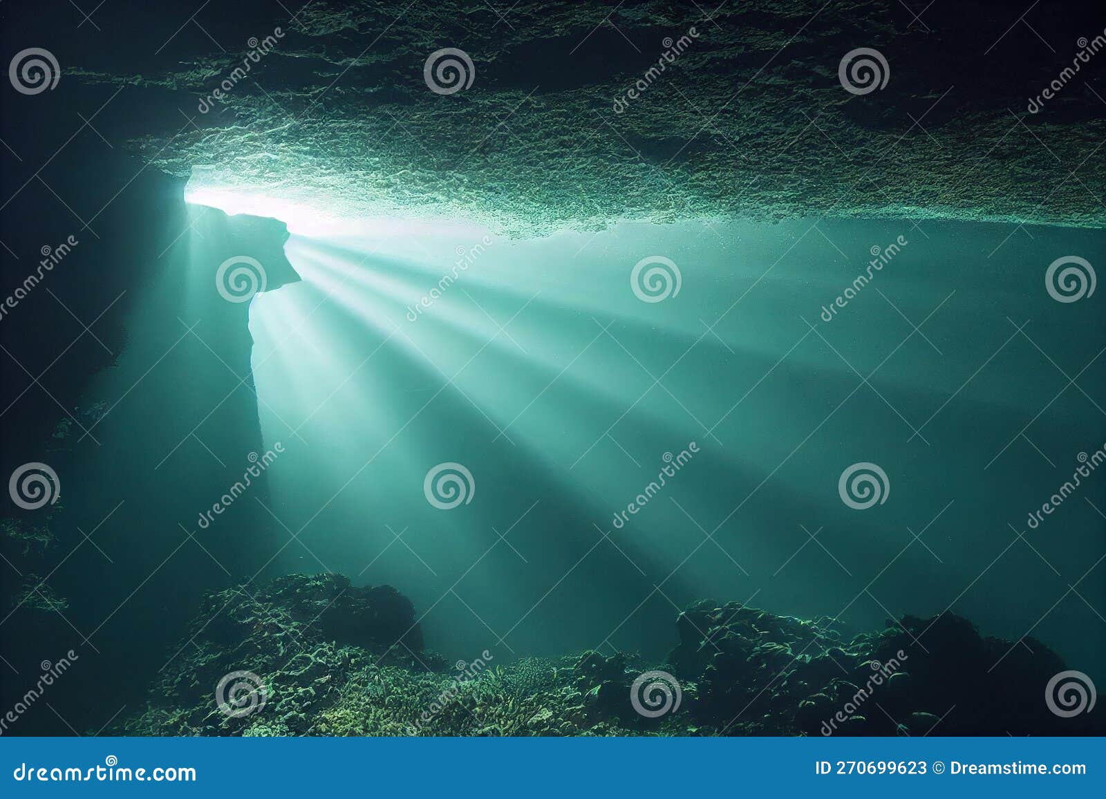 Dark Underwater Cave with Water Illuminated by Sun. Stock Illustration ...