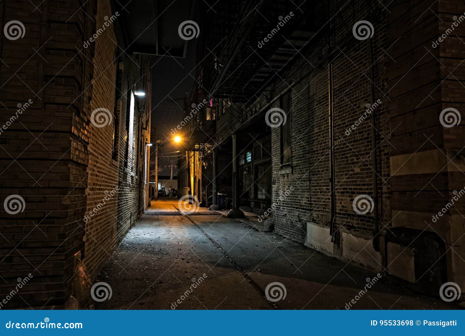Dark Urban City Alley at Night Stock Photo - Image of evening ...