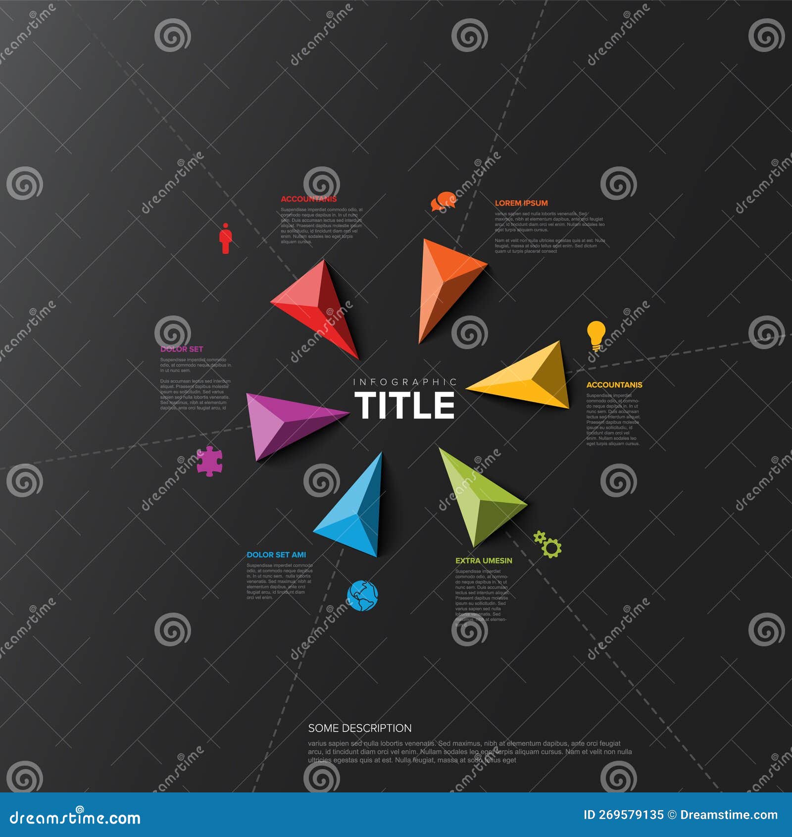 Dark Vector Multipurpose Infographic Template with Title and Six ...