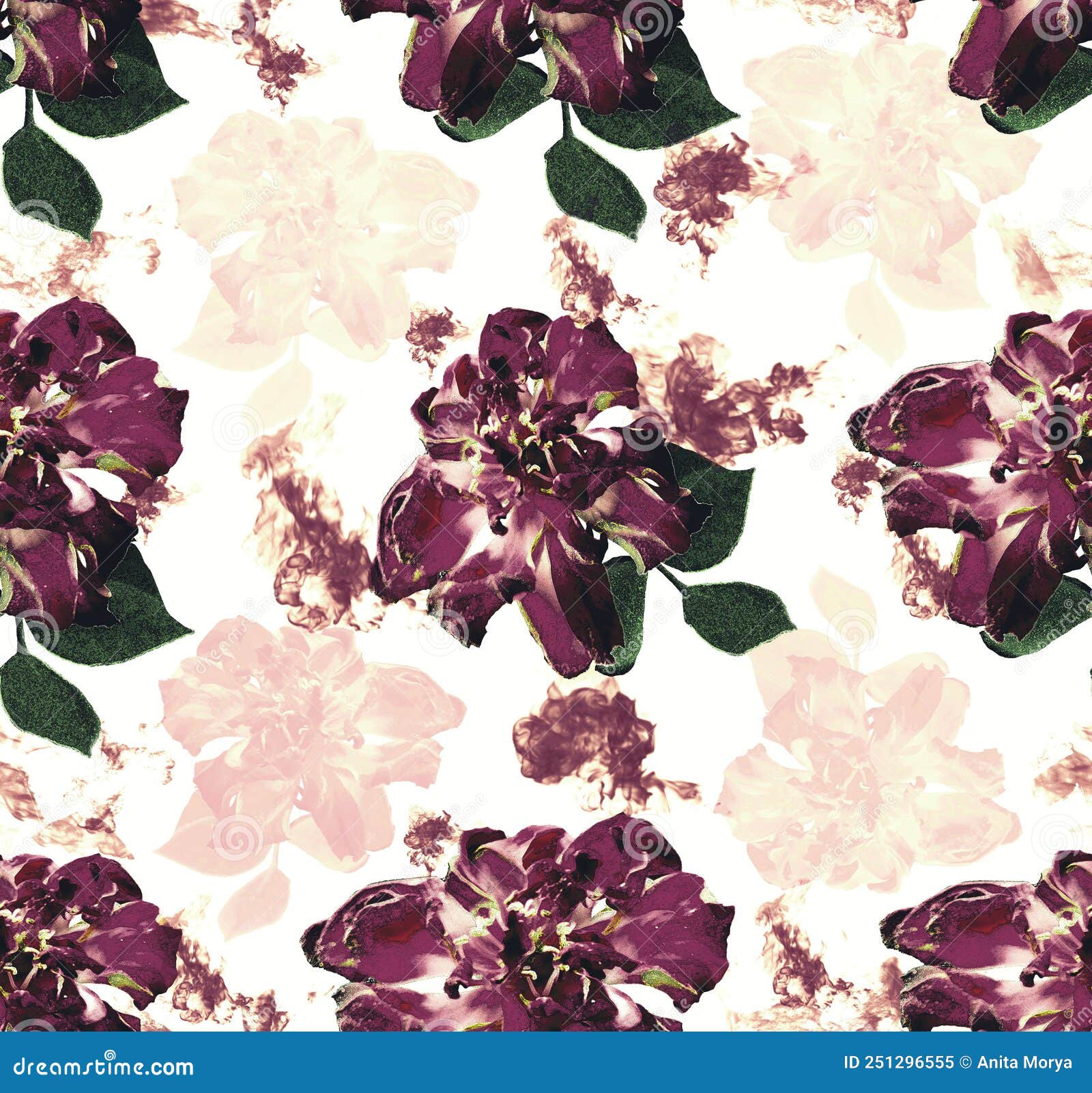 Dark Velvet Pink Colored Rose Flower Pattern Stock Illustration ...