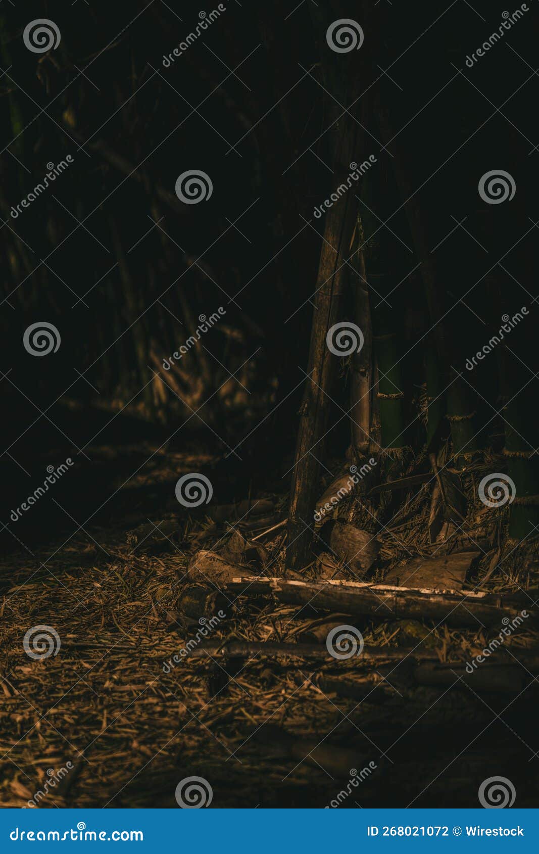 Dark Vertical Shot of Bamboo Plants in a Wilted Forest Stock Photo ...