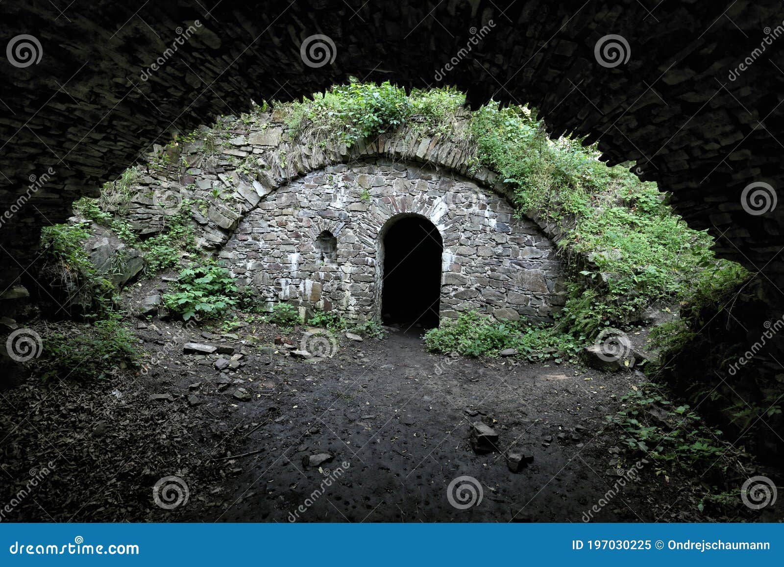 Dark Vikstejn Castle Vault Arch and Dark Door with Single Window Stock ...