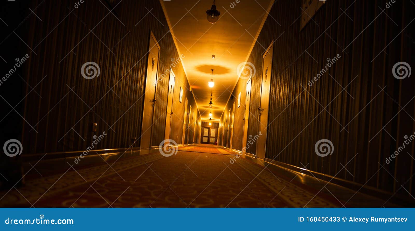 Dark Vintage Motel Corridor Stock Image - Image of long, lamp: 160450433
