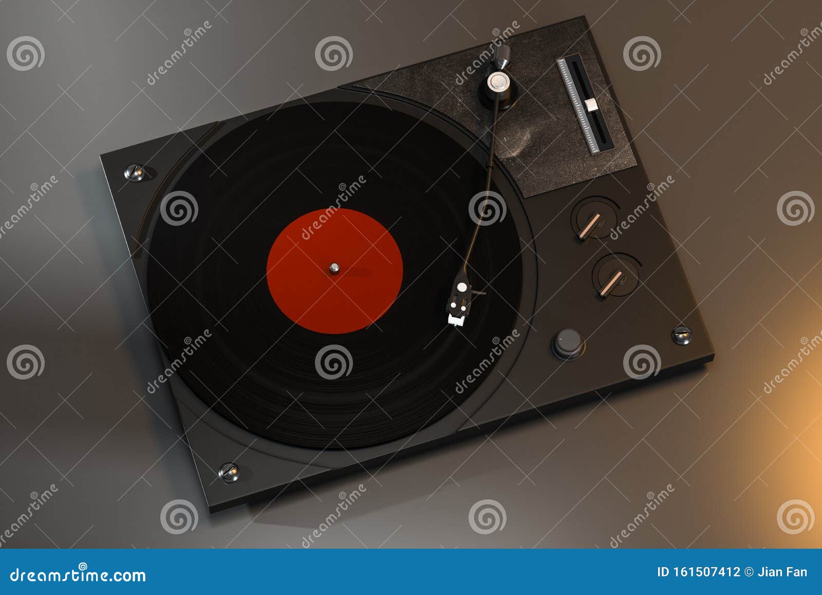 The Dark Vinyl Record Player on the Table, 3d Rendering Stock ...