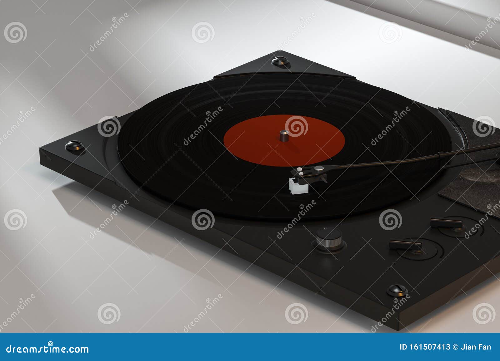 The Dark Vinyl Record Player on the Table, 3d Rendering Stock ...