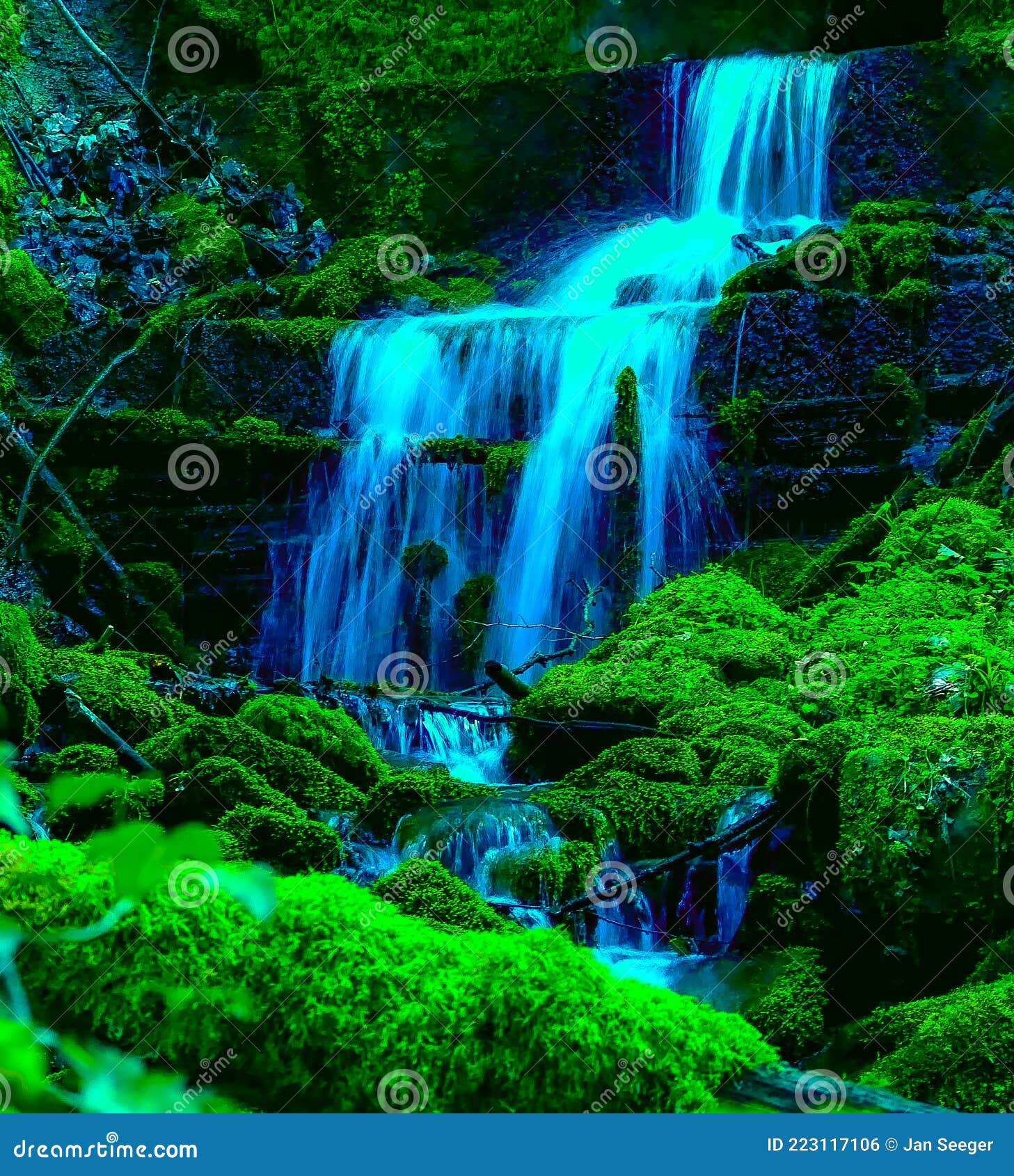 The DARK waterfall stock photo. Image of moos, tree - 223117106