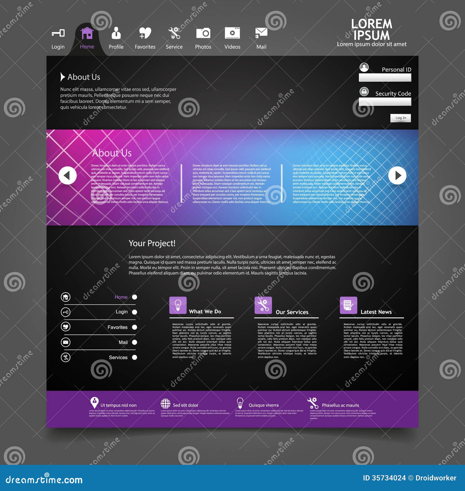 Dark Website Template stock vector. Illustration of dark - 35734024