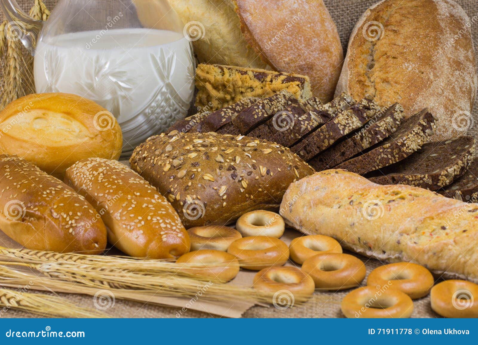 Dark and White Bread, Milk and Sticks of Barley Stock Photo - Image of ...