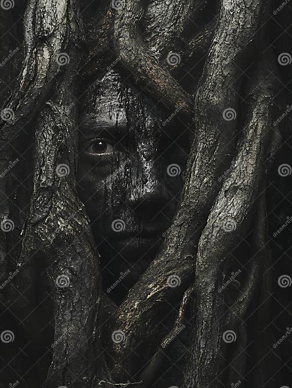 Dark Willow Tree with Faces of Knowledge and Intuition Stock Image ...