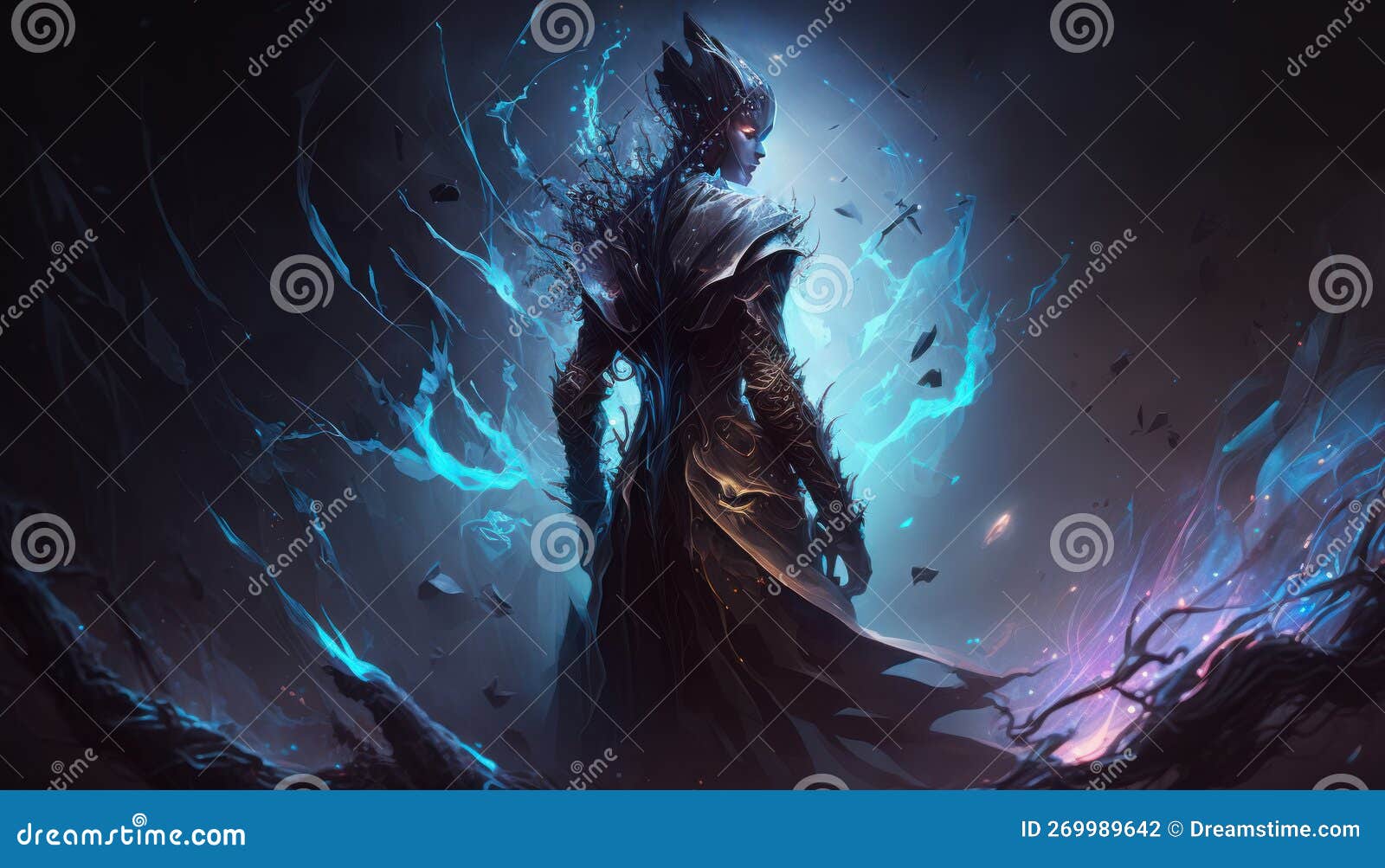 The Dark Wizard at the Center of the Magic Whirlwind Stock Illustration ...