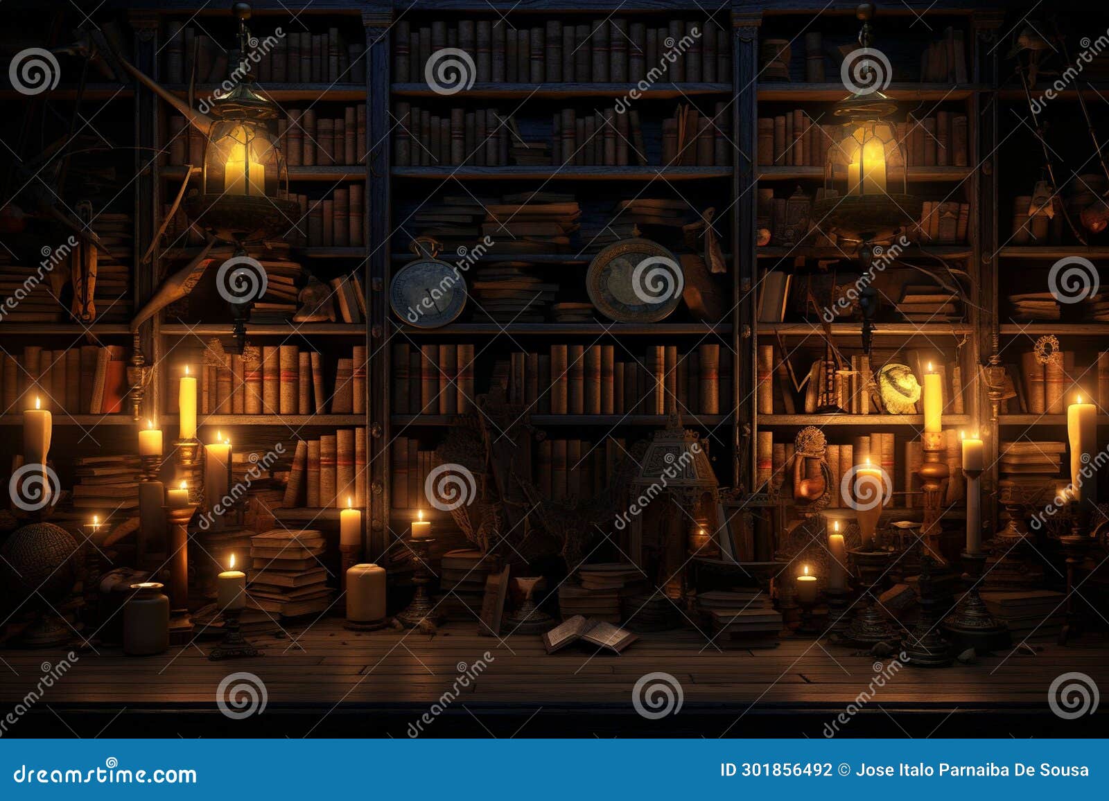 Dark Wizards Bookshelf Shadows Shadows Cast on a Stock Illustration ...