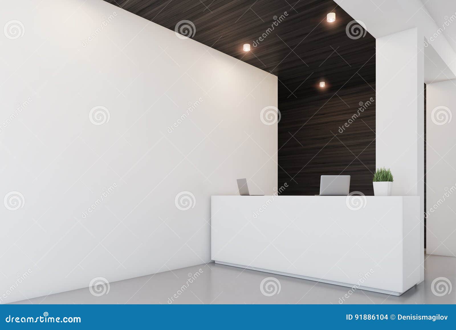 Dark wood reception, side stock illustration. Illustration of counter ...