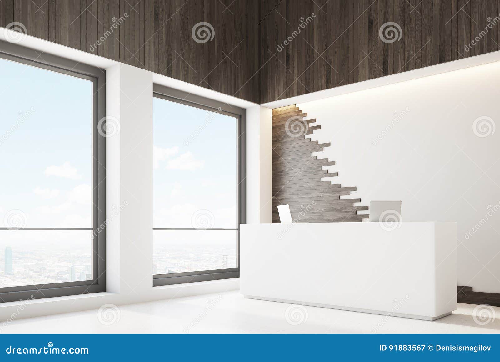 Dark Wood Reception, Two Windows Stock Illustration - Illustration of ...