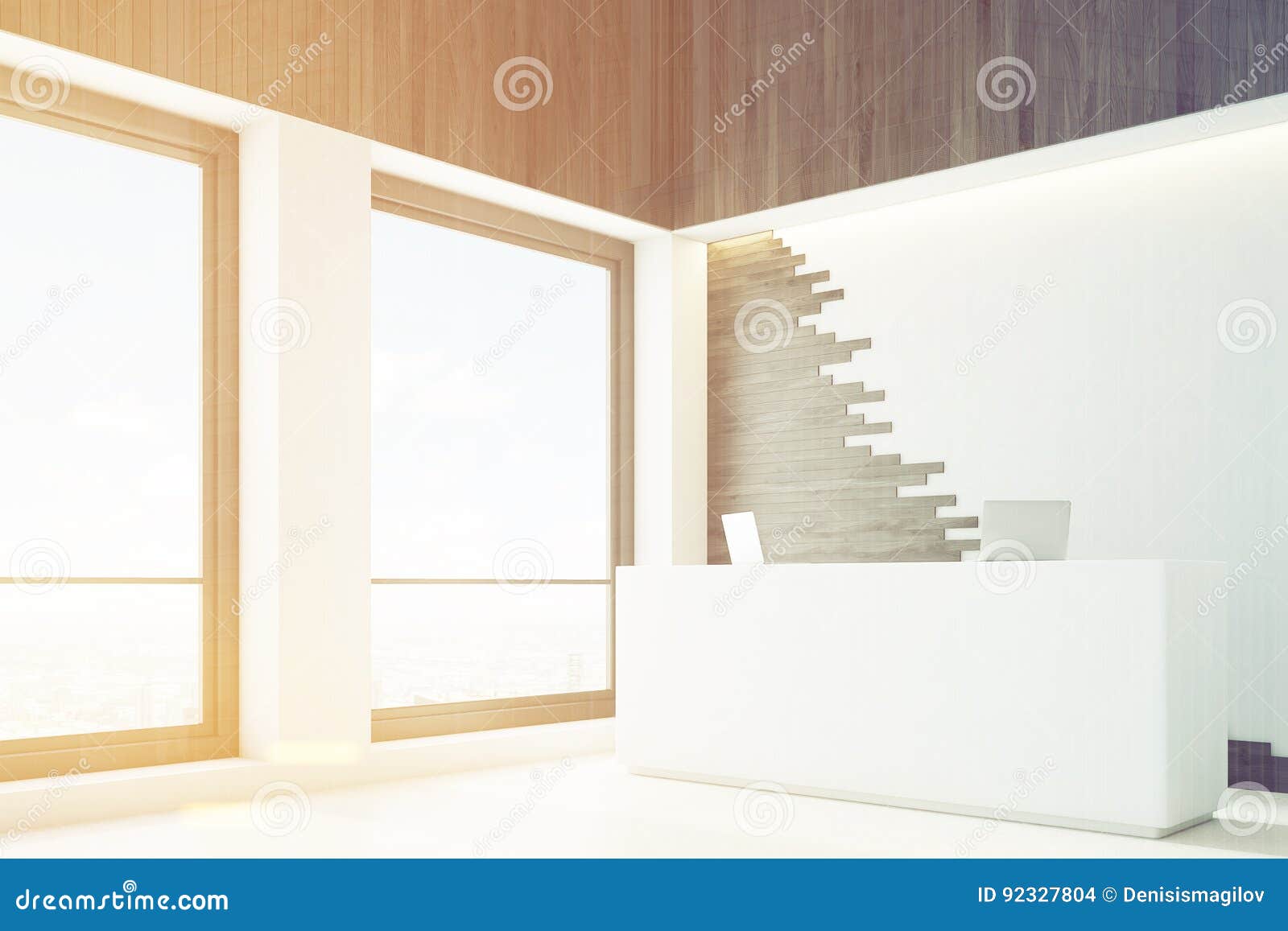 Dark Wood Reception, Two Windows, Toned Stock Illustration ...