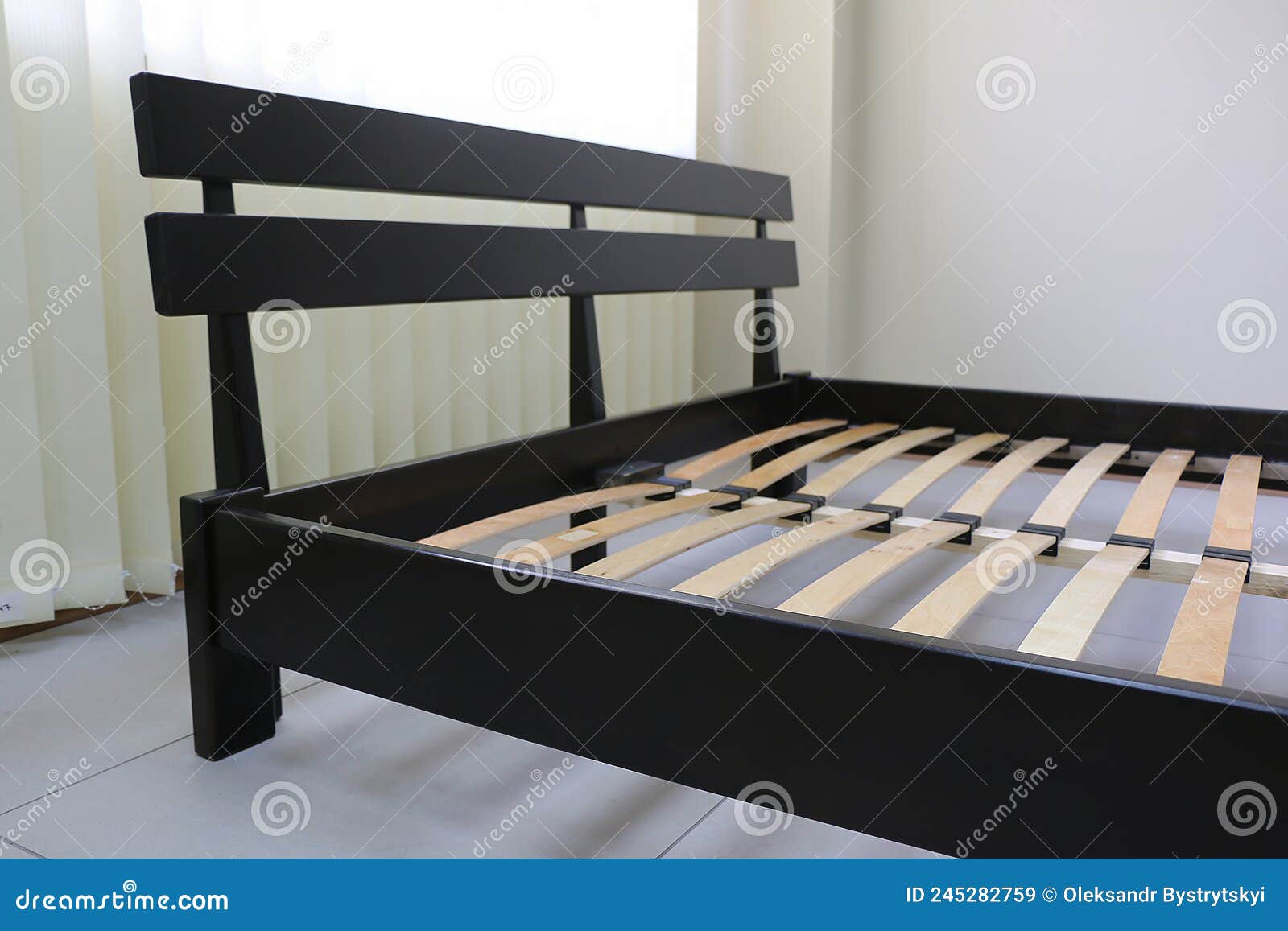 Dark Wooden Double Bed with Hard Back Stock Image - Image of modern ...