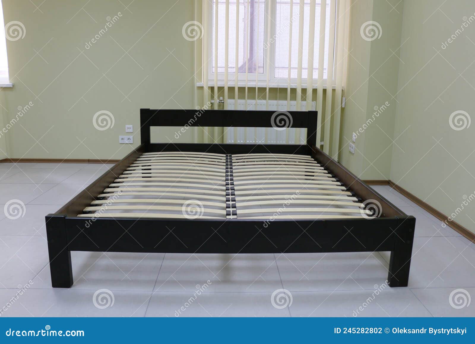 Dark Wooden Double Bed with Hard Back Stock Photo - Image of alder ...