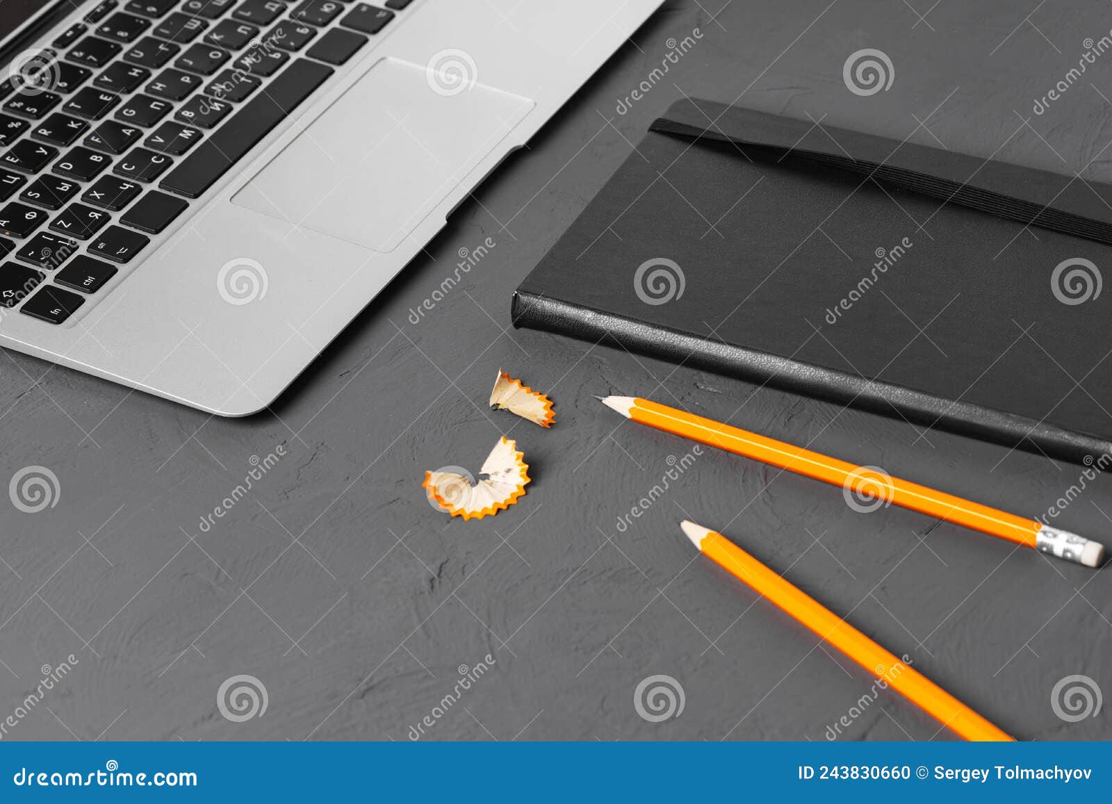 Dark Working Table with Computer Keyboard Top View Stock Photo - Image ...