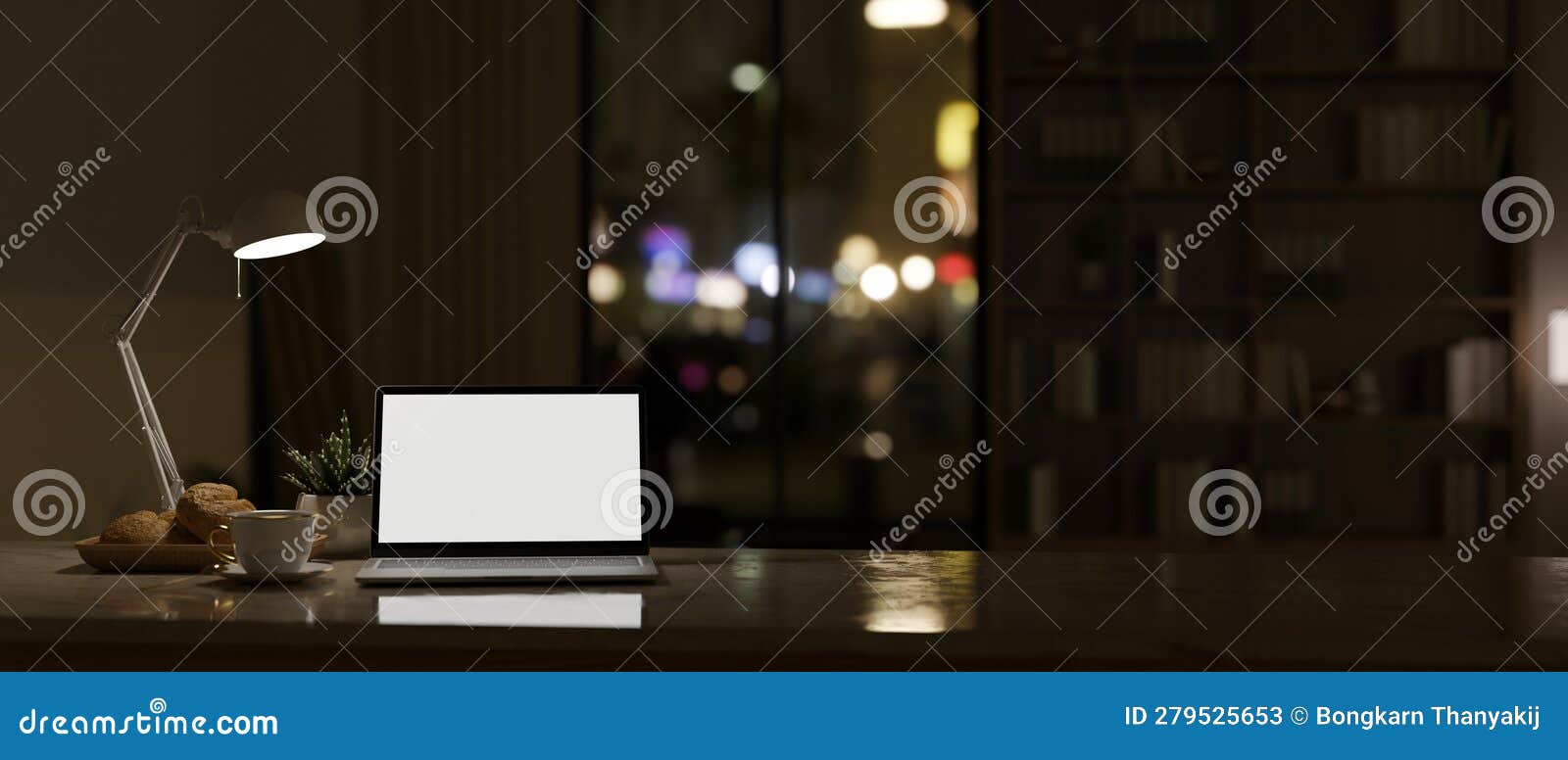 A Dark Workspace with Laptop Mockup on Table in a Modern Dark Room at ...