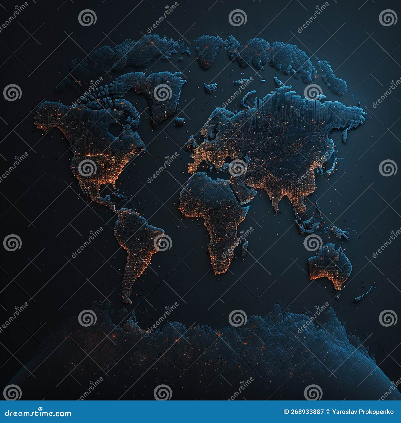 Dark World Map Illustration Neon. Background Image 2D Stock ...