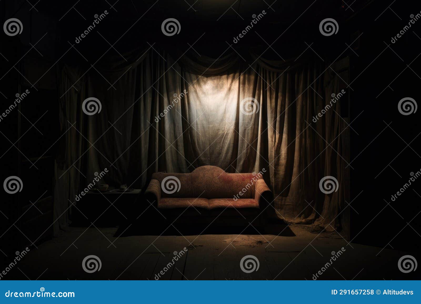 Darkened Room with Closed Curtain and Dimmed Lights Stock Photo - Image ...