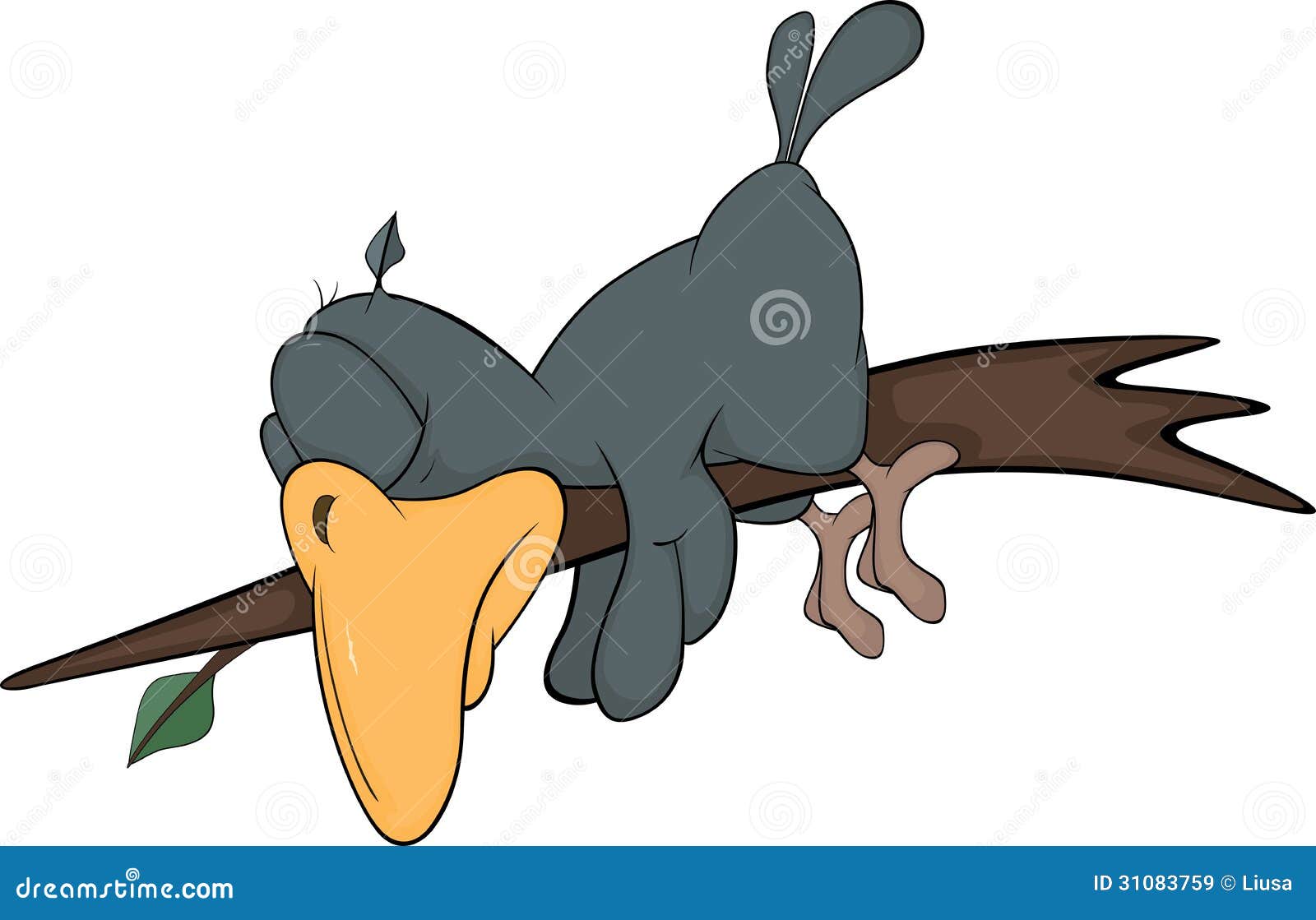 Darkly Grey Raven Sleeping on a Branch. Cartoon Stock Vector ...