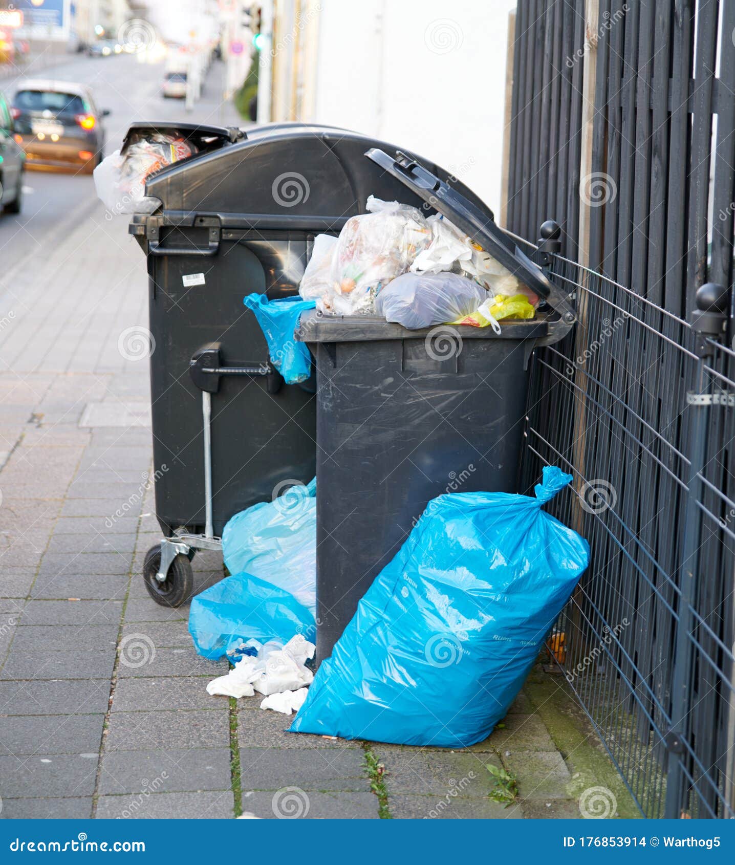 Darmstadt, Germany, Mar 22 2020: Trash Bins Full of Garbage on the ...
