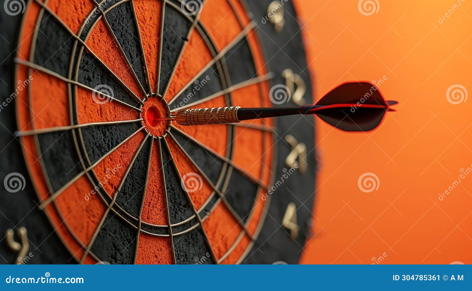 Dart in the Center of Target Panel Isolated on Orange Background ...