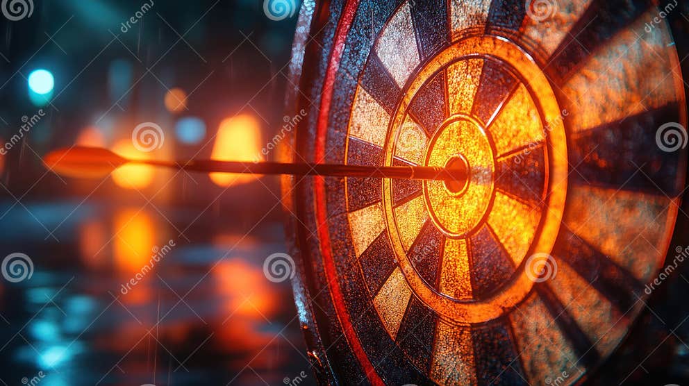 A Dart Hitting Glowing Target Symbolizes Precision and Success in ... A Dart Hitting Glowing Target Symbolizes Precision and Success in ...
