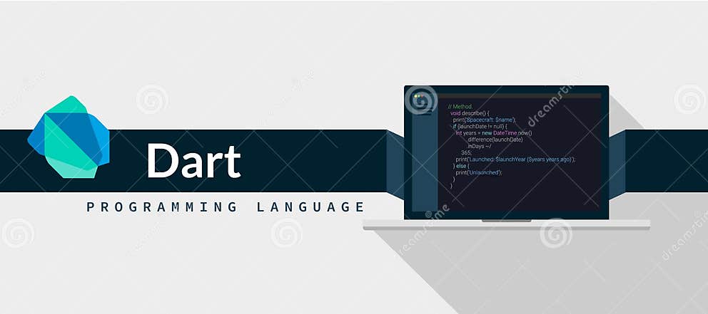 Dart Programming Language with Script Code on Laptop Screen, Programming Language Code ...
