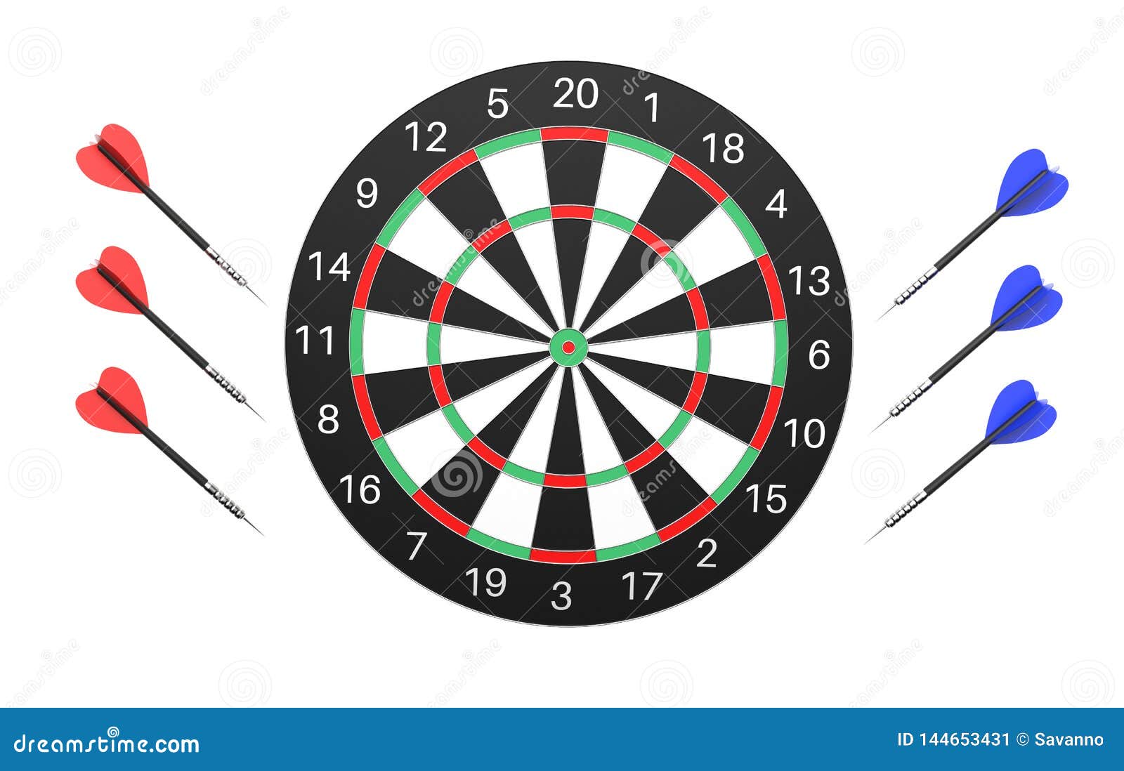 Dartboard with Colored Darts. 3d Rendering Illustration Isolated Stock ...