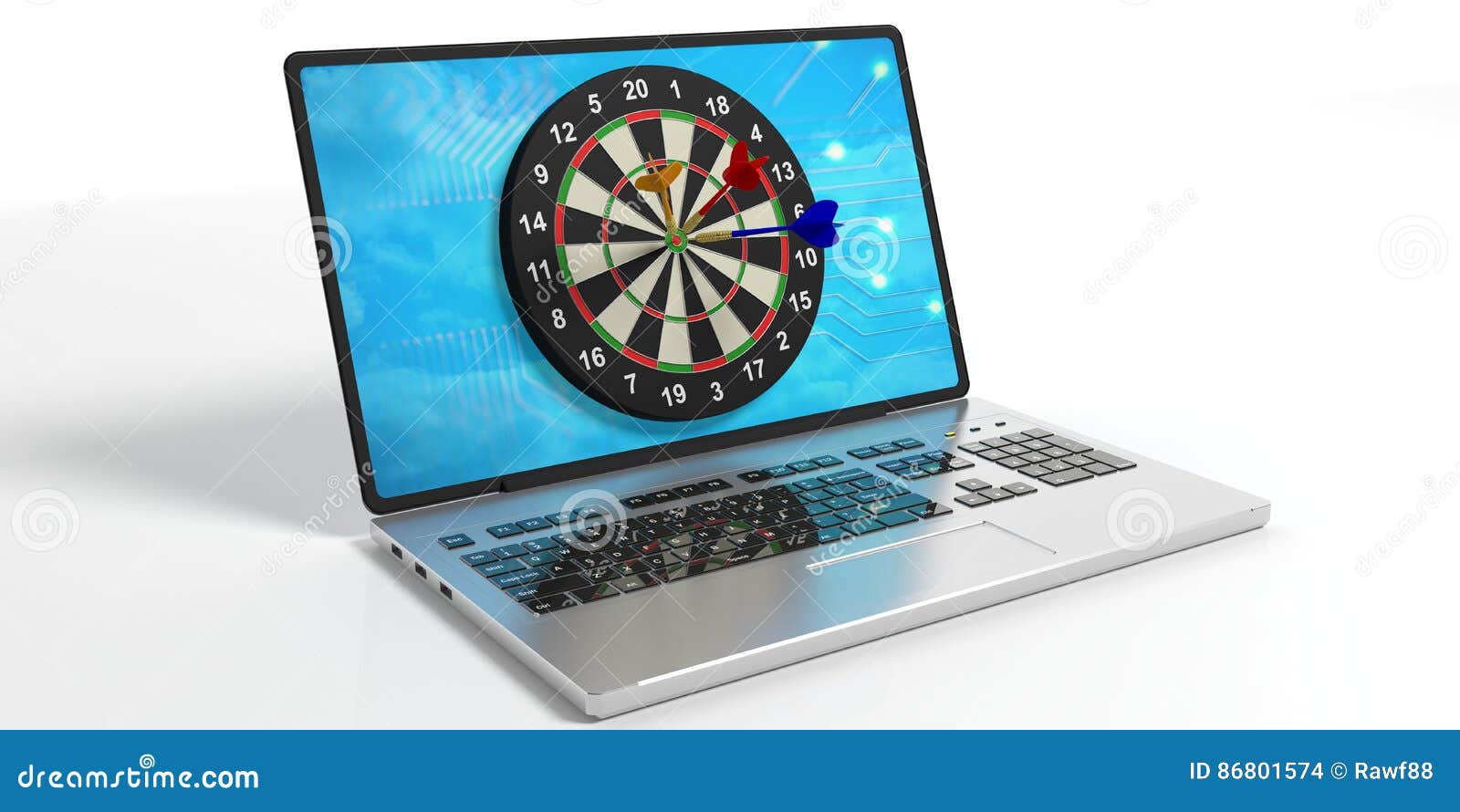 Darts Board on a Laptop`s Screen. 3d Illustration Stock Illustration ...