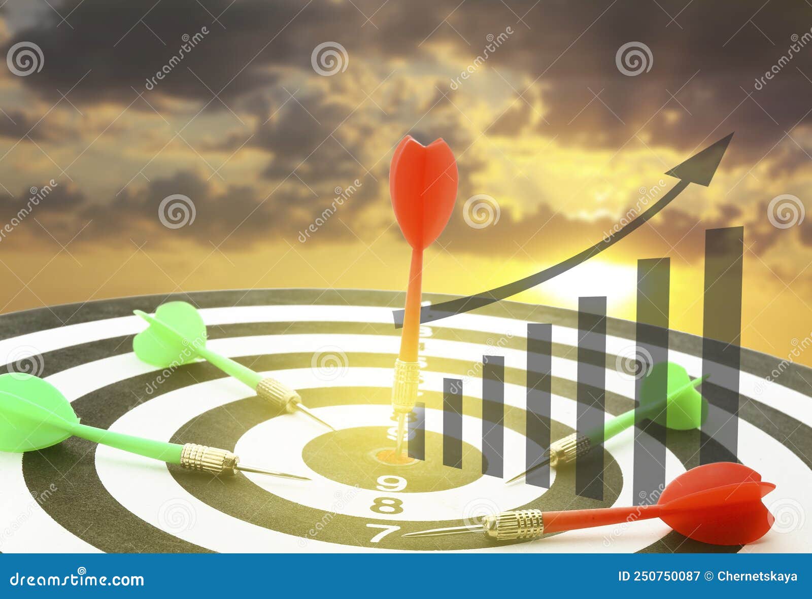 Darts Hitting Target on Board, Illustration of Graph and Blurred of ...
