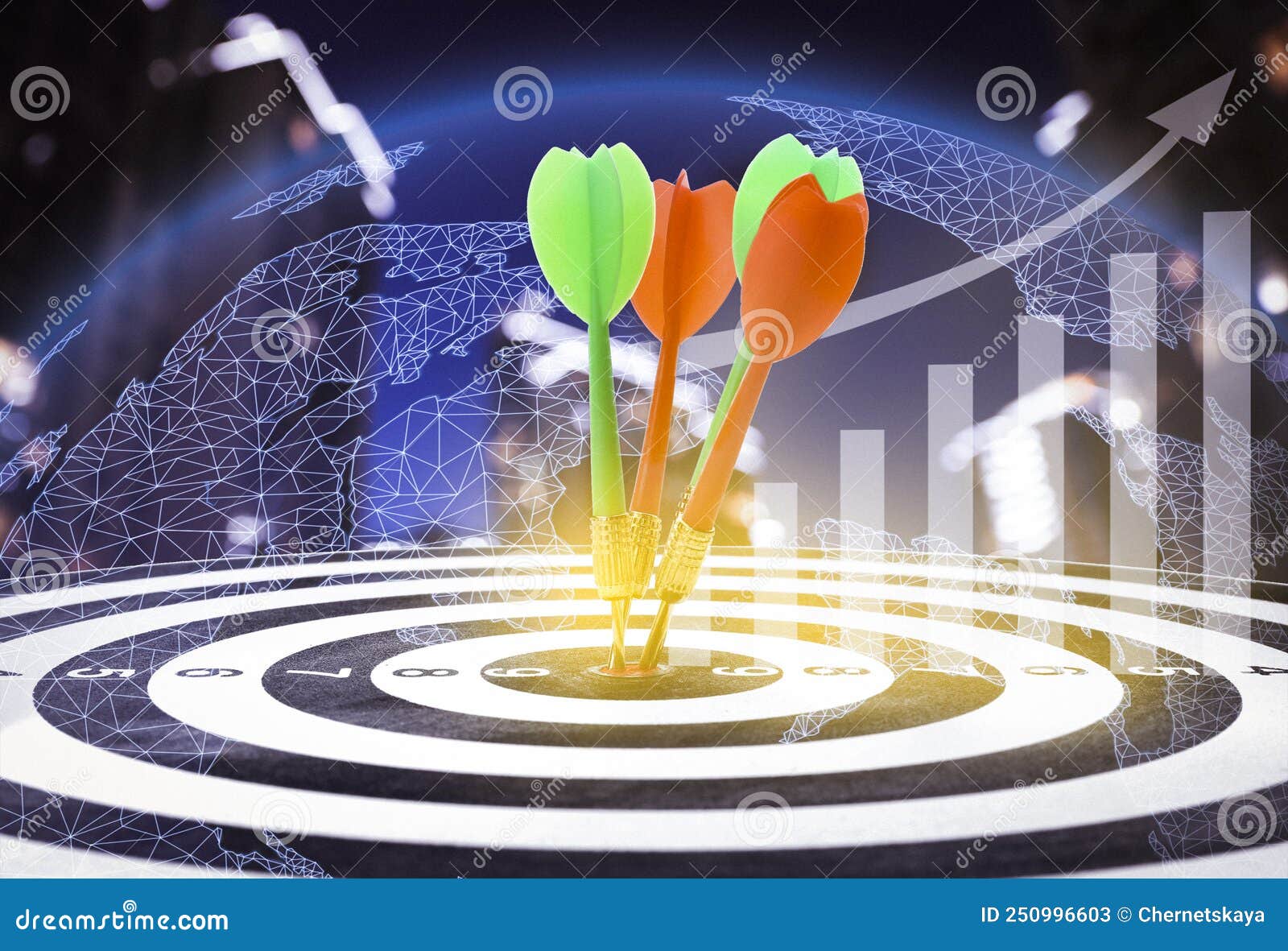 Darts Hitting Target on Board, Illustration of Graph, Earth Planet and ...