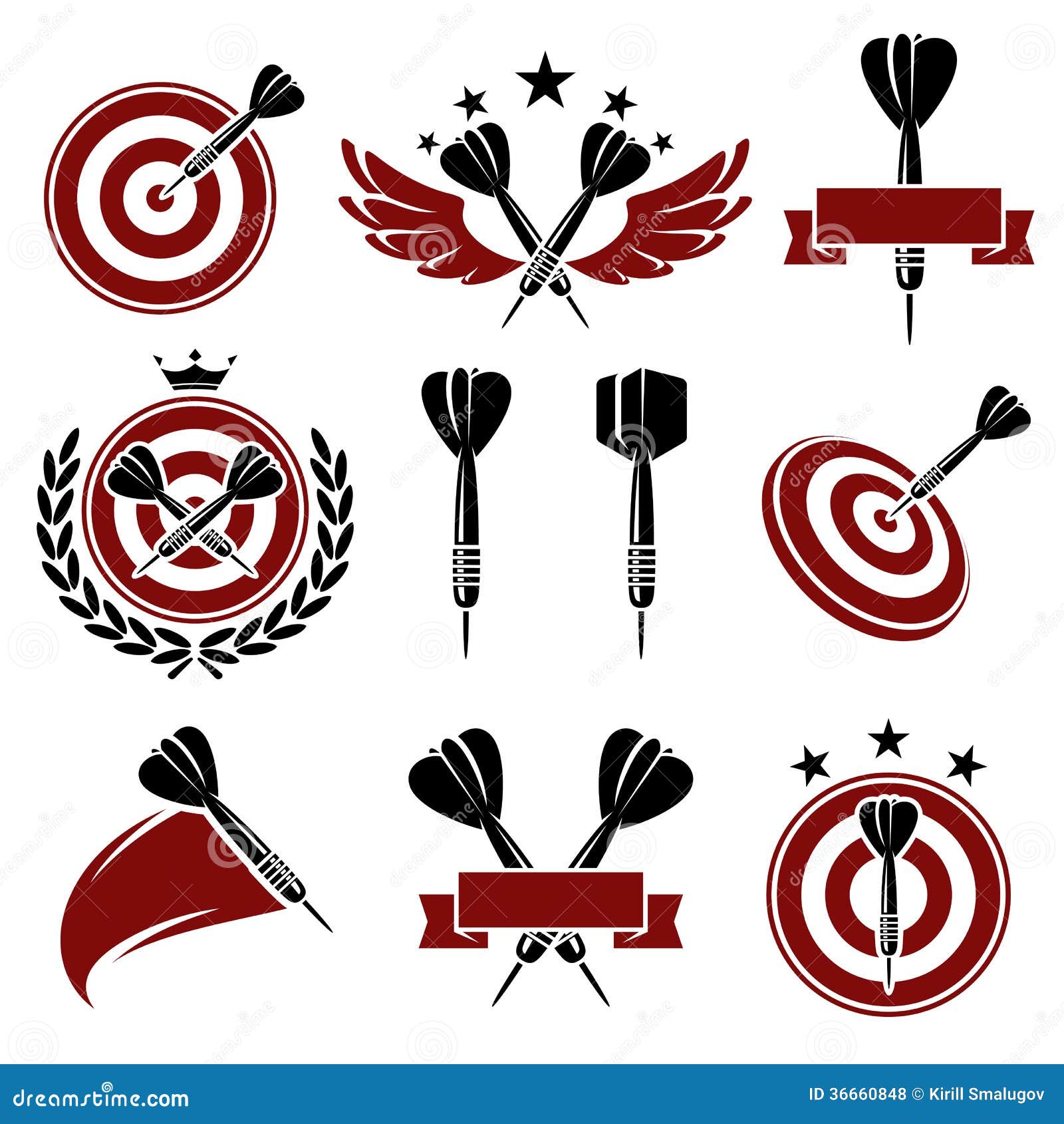 Darts Labels and Icons Set. Vector Stock Vector - Illustration of ...