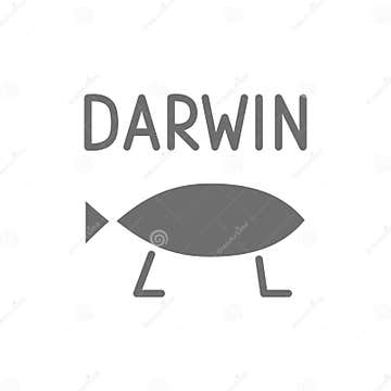 Darwin Fish, Evolution Grey Icon. Isolated on White Background Stock ...